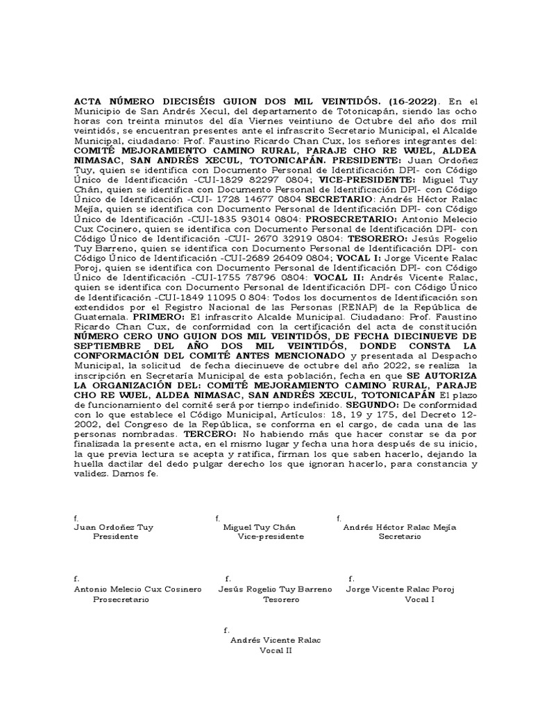 Comite Cho Re Wuel Nimasac | PDF | Gobierno