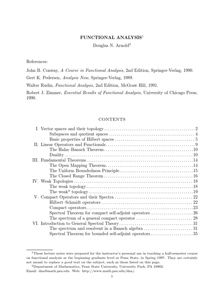Arnold Douglas - Functional Analysis | PDF | Basis (Linear Algebra) | Banach Space