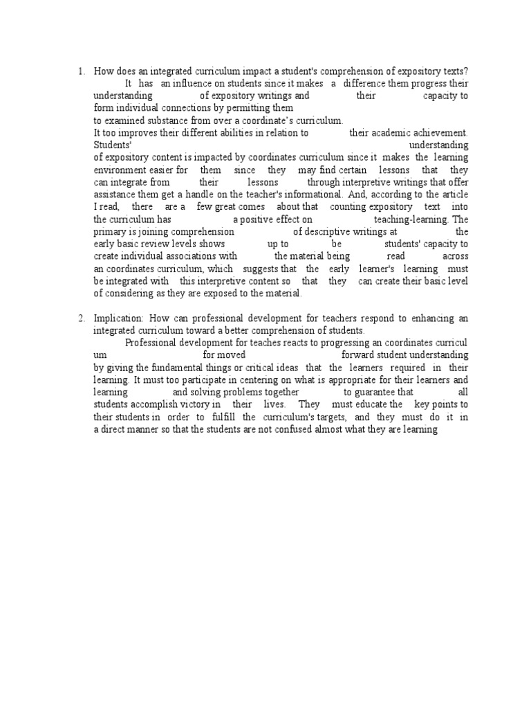 How Does An Integrated Curriculum Impact A Student | PDF | Reading ...