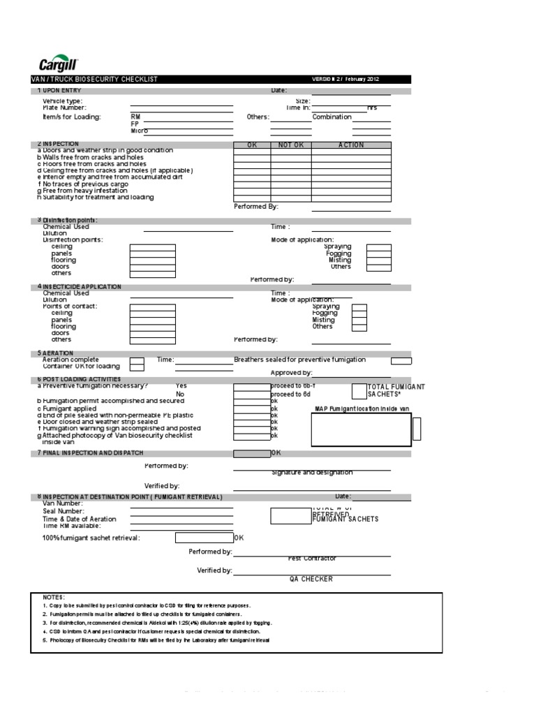 2012 Van Biosecurity Checklist V2 Pdf