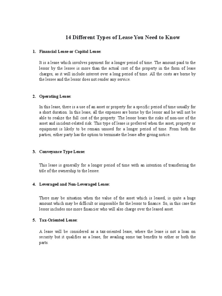 14 Different Types of Lease You Need To Know | PDF | Lease | Property Law