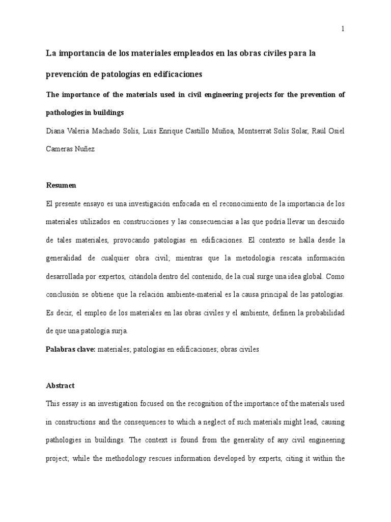 La Importancia de Los Materiales Empleados en Las Obras Civiles para La Prevención de Patologías ...