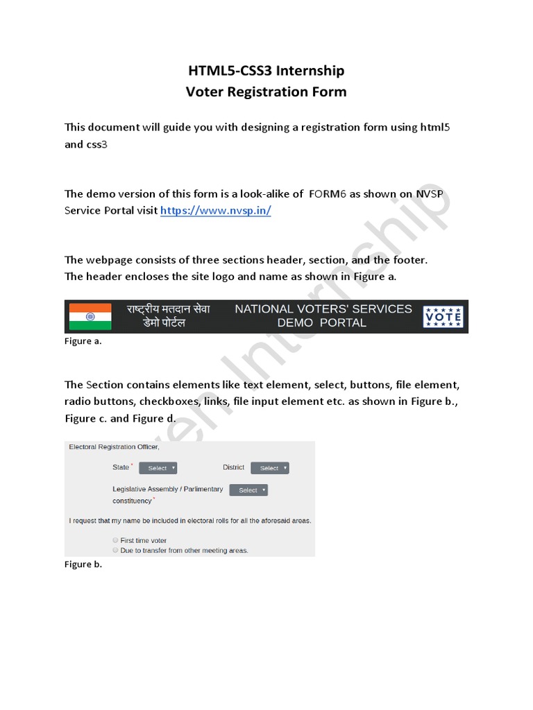 HTML5-CSS3 Internship: Design a Voter Registration Form | PDF