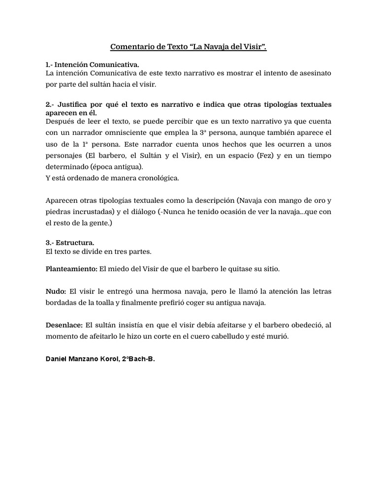 Comentario de Texto "La Navaja Del Visir" PDF | PDF