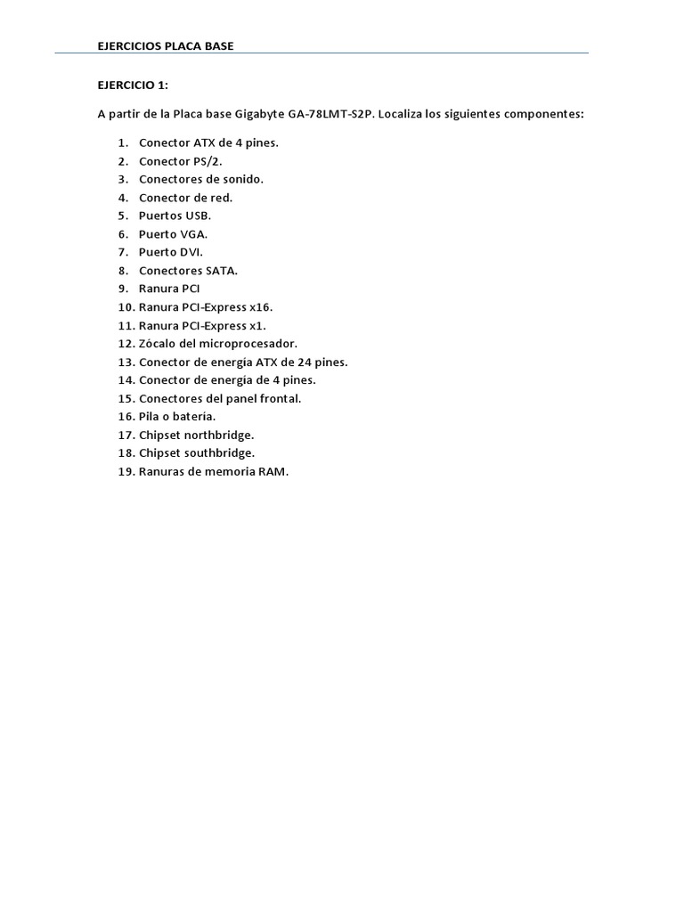 Práctica 2.2 Ejercicios Placa Base | PDF | Computación personal | Electrónica