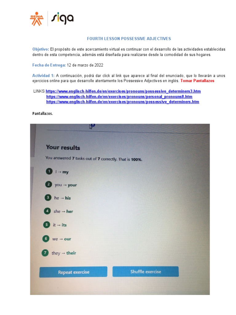 Fourth Lesson Possessive Adjectives Cesar Lagos | PDF
