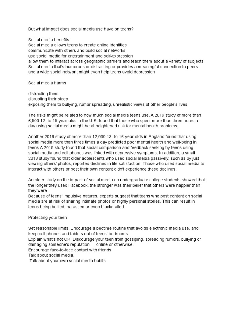 Use of Social Media in Teens | PDF