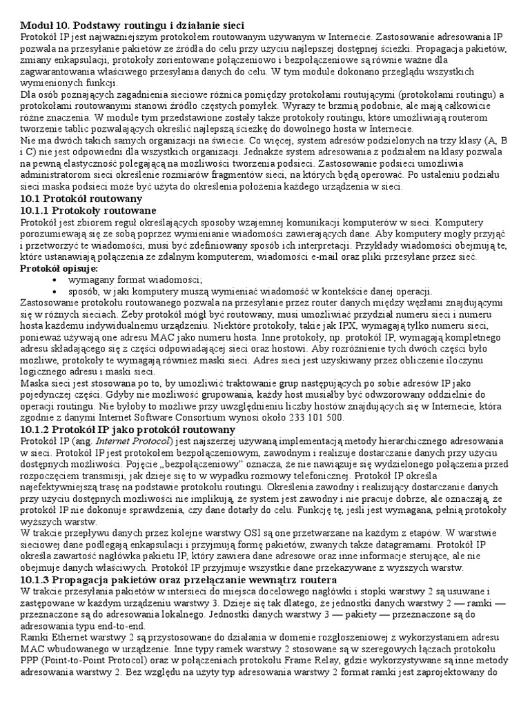 M10.Podstawy Routingu I Działanie Podsieci | PDF