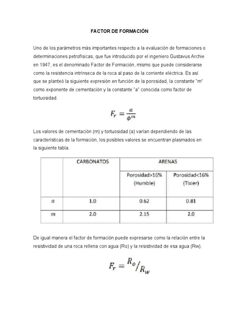 Factor de Formacion | PDF | Resistividad Eléctrica y Conductividad ...