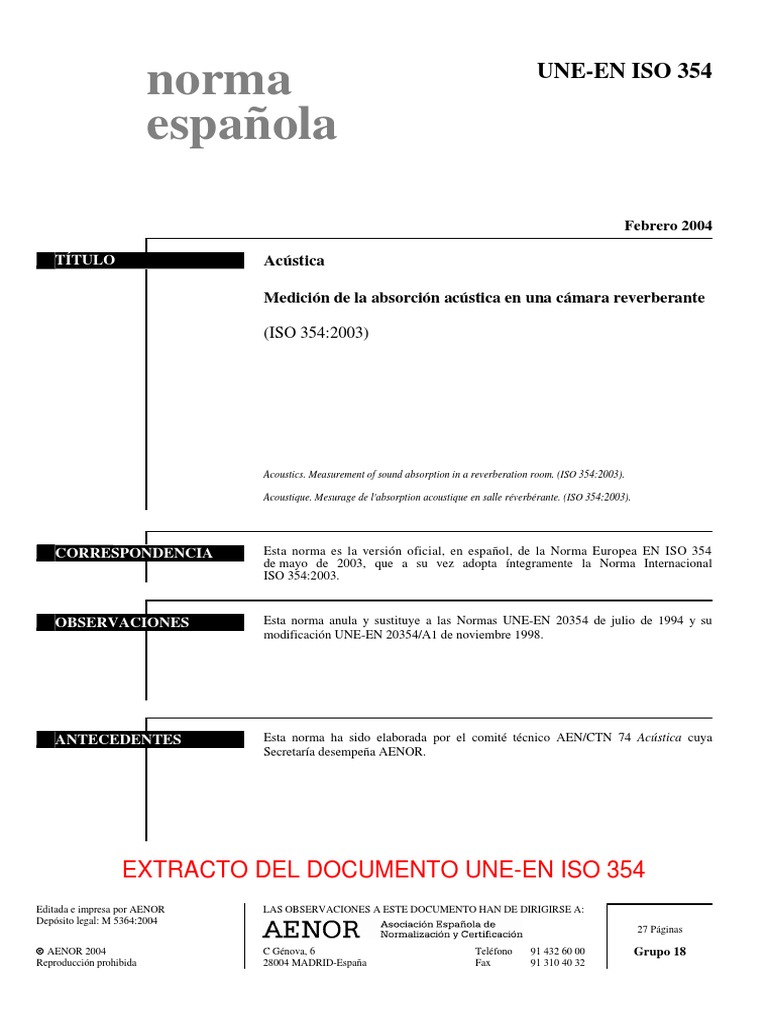 Medición de absorción acústica ISO 354 | PDF | Sonido | Acústica