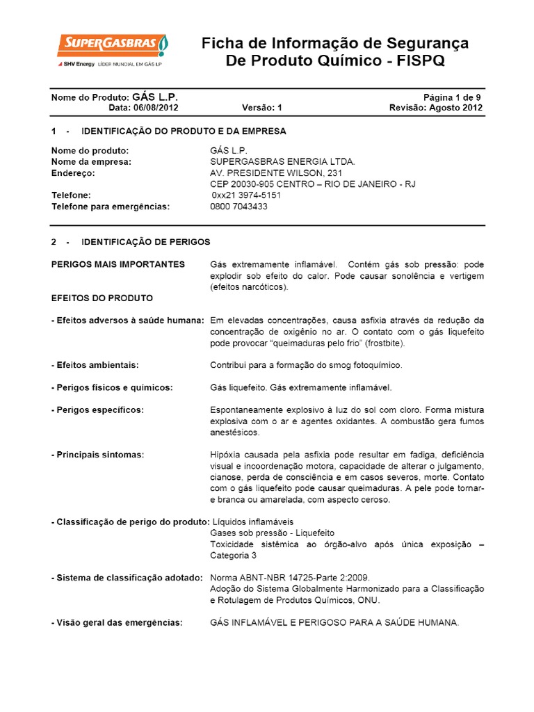 (PDF) Ficha de Informação de Segurança de Produto Químico - FISPQ ...