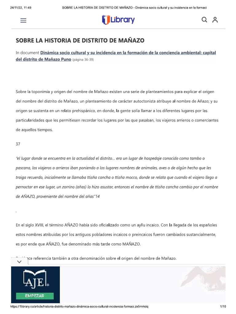 Historia Del Distrito de Mañazo | PDF