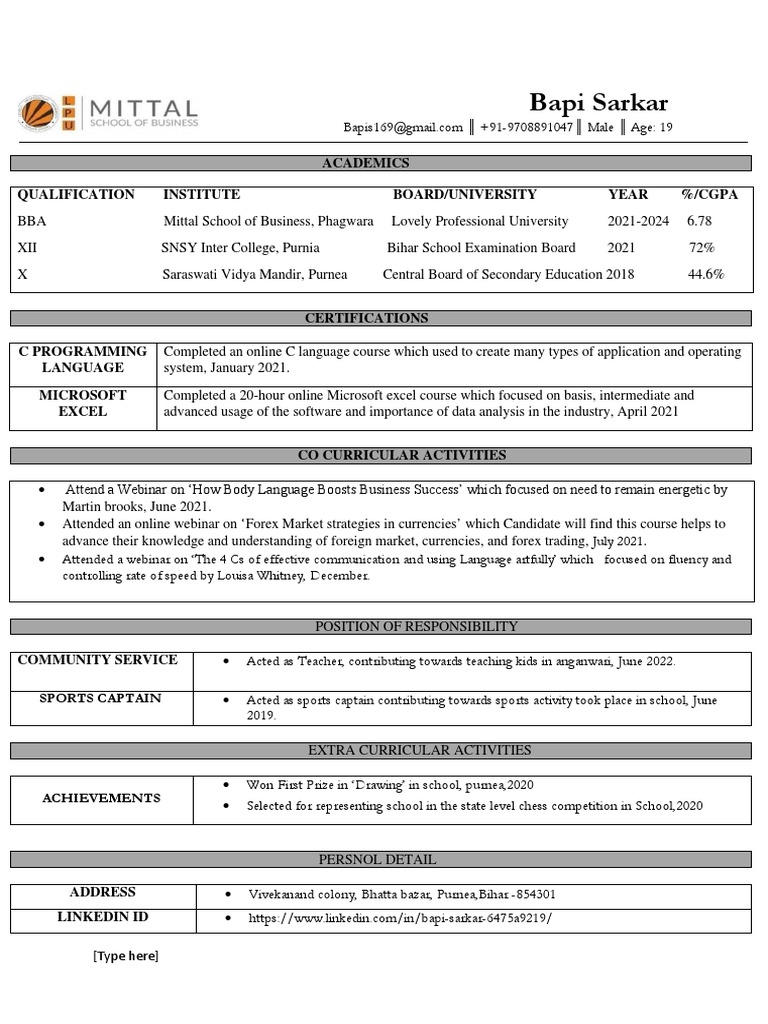 Bapi Sarkar CV 3 | PDF