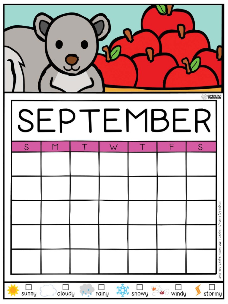 Calendar Worksheet September Color | PDF