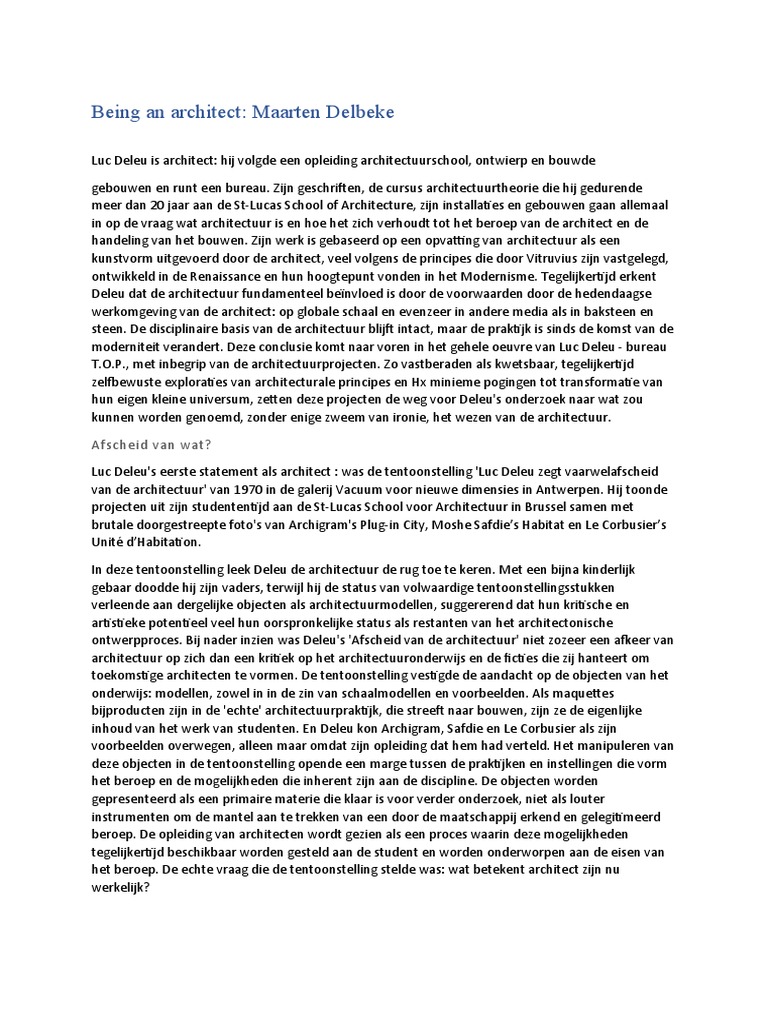 Being An Architect - Maarten Delbeke | PDF