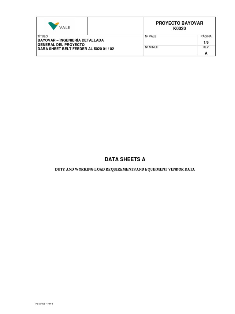 Project Bayovar - Engineering Data Sheets for Belt Feeders Providing ...