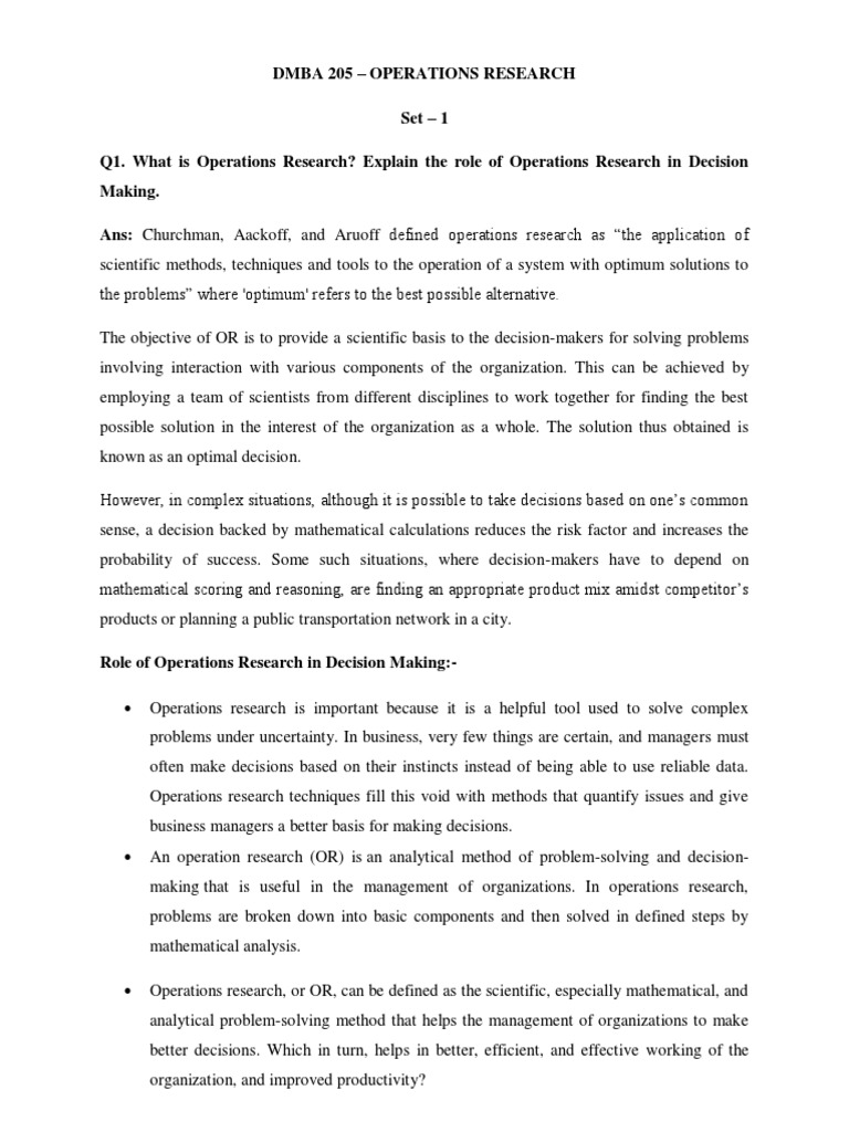 Role of Operations Research in Decision Making | PDF | Operations ...