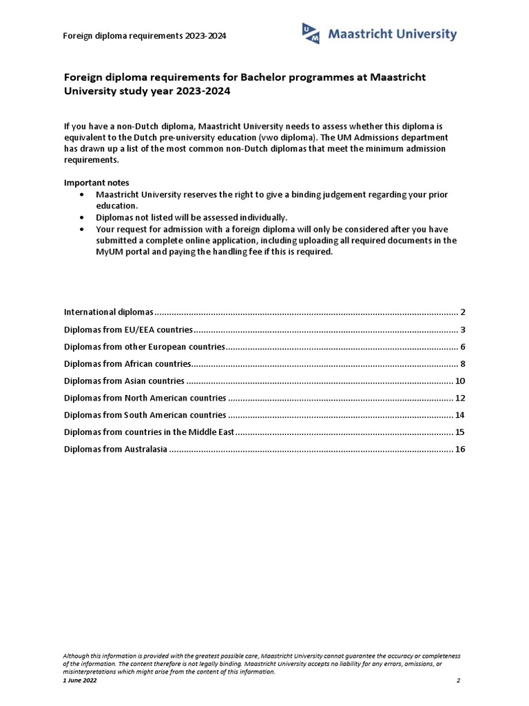 SSC Foreign Diploma Requirements For Bachelor Programmes Um 2023-2024 | PDF | High School ...