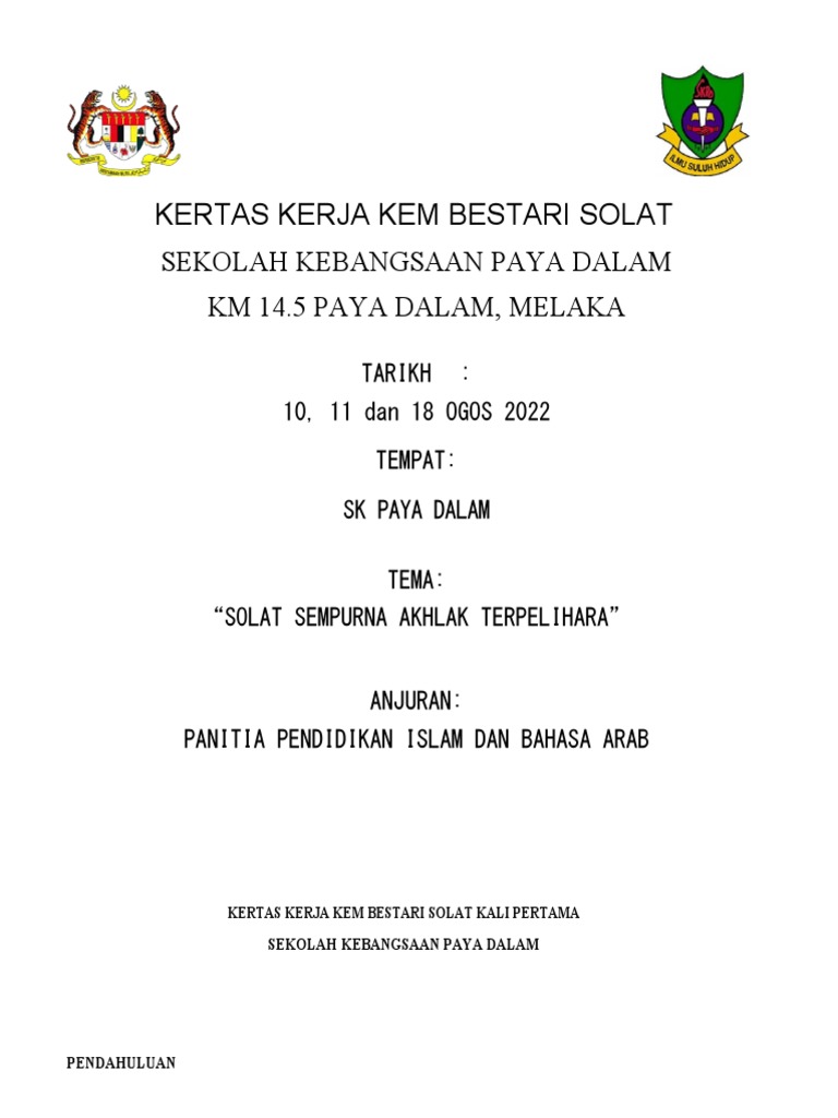 Kertas Kerja Kem Bestari Solat 2022 | PDF