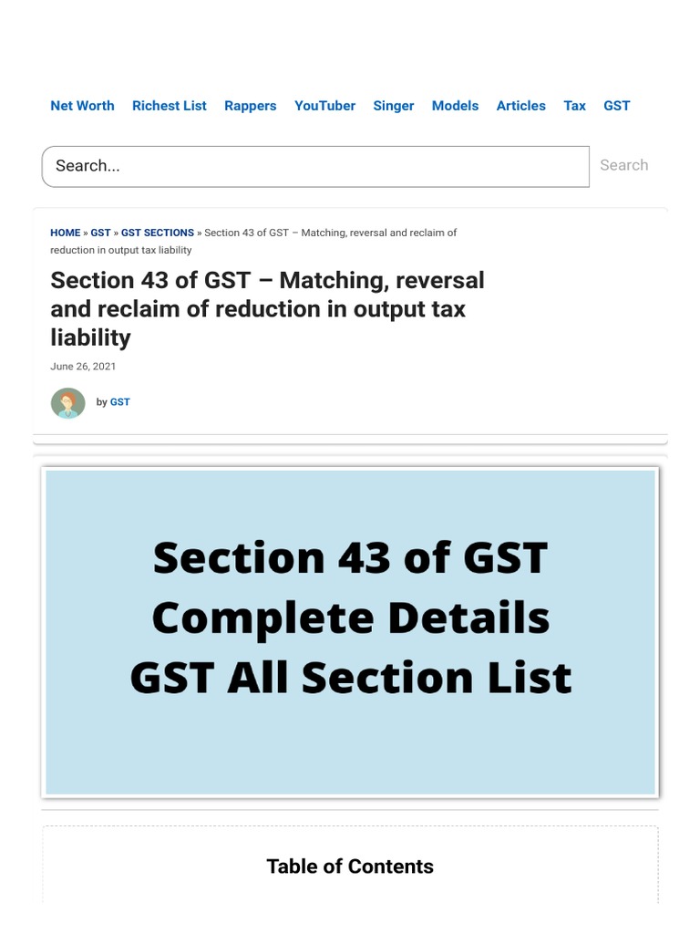 Section 43 of GST - Matching, Reversal and Reclaim of Reduction | PDF ...