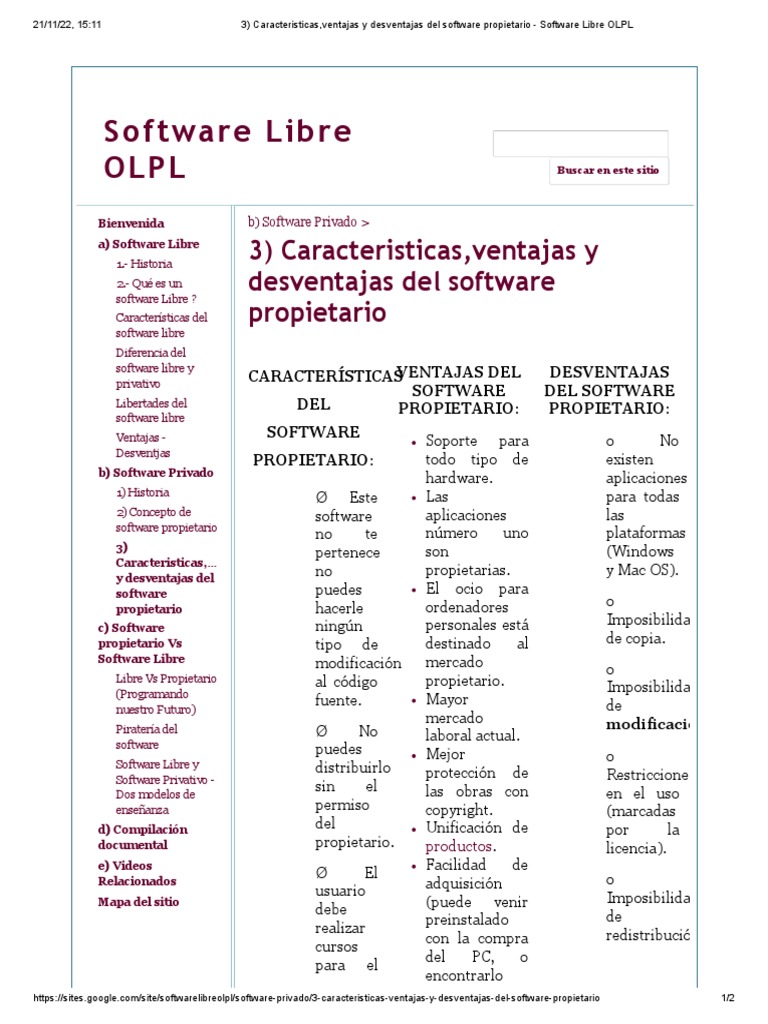 3) Caracteristicas, Ventajas y Desventajas Del Software Propietario - Software Libre OLPL | PDF