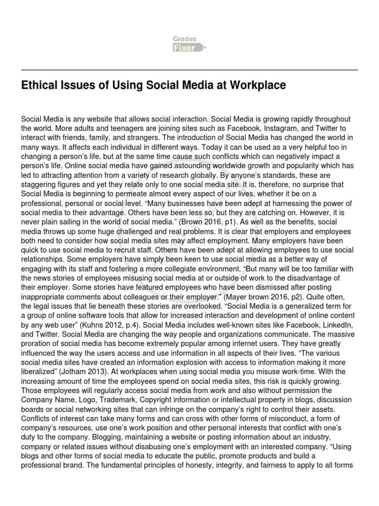 Ethical Issues of Using Social Media at Workplace | PDF