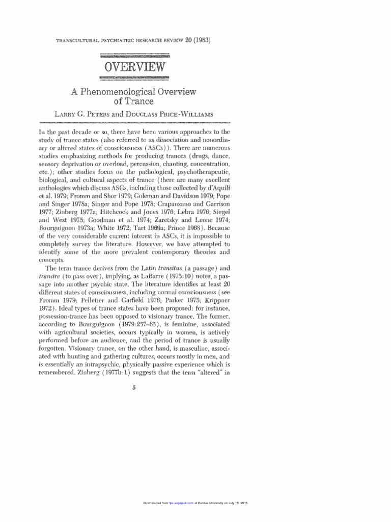 Phenomenological Overview of Trance | PDF | Hypnosis | Consciousness