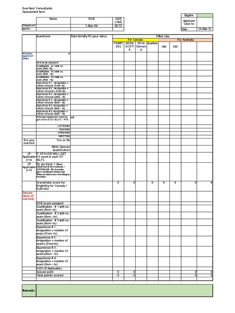 XXXX - Assessment Form (Comb) | PDF