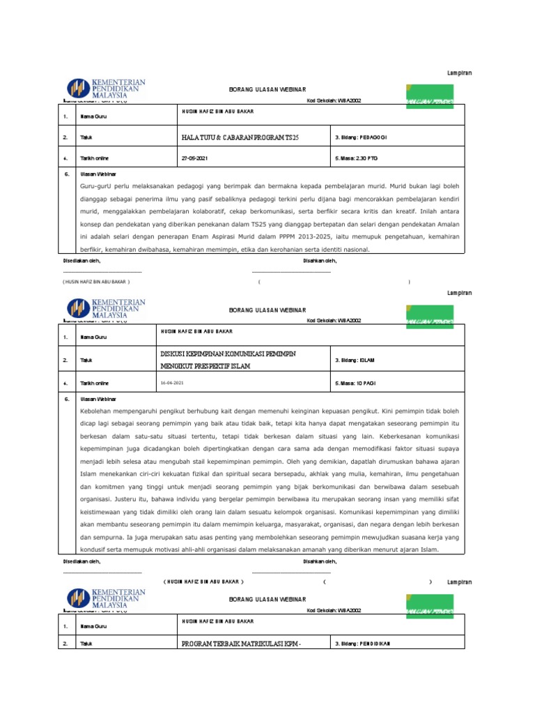 Borang Ulasan Webinar | PDF