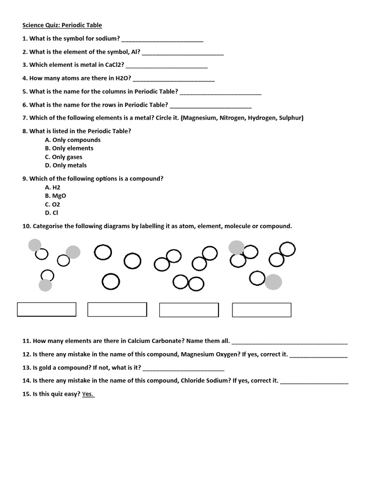 Science Periodic Table Quiz | PDF | Teaching Methods & Materials ...