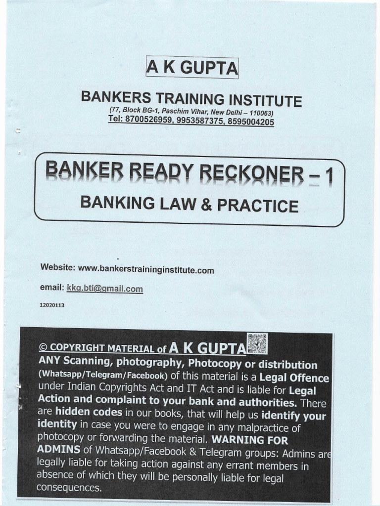Banking Ready Reckoner - 1 (Banking Law and Practice) | PDF