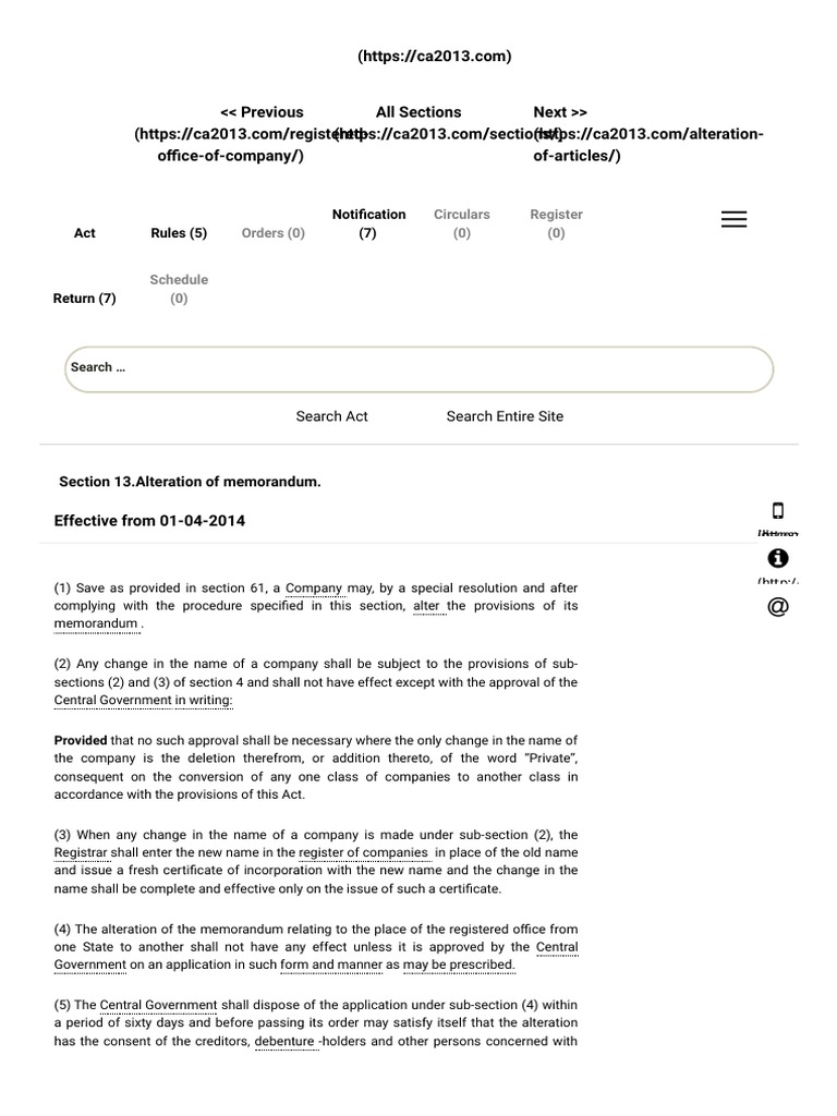 Section 13.alteration of Memorandum. - Companies Act Integrated | PDF | Business | Business Law