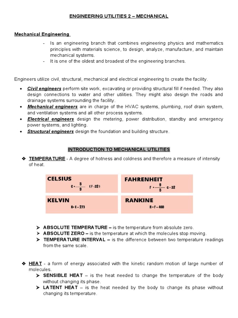 Engineering Utilities 2 Reviewer | PDF | Heat | Pressure