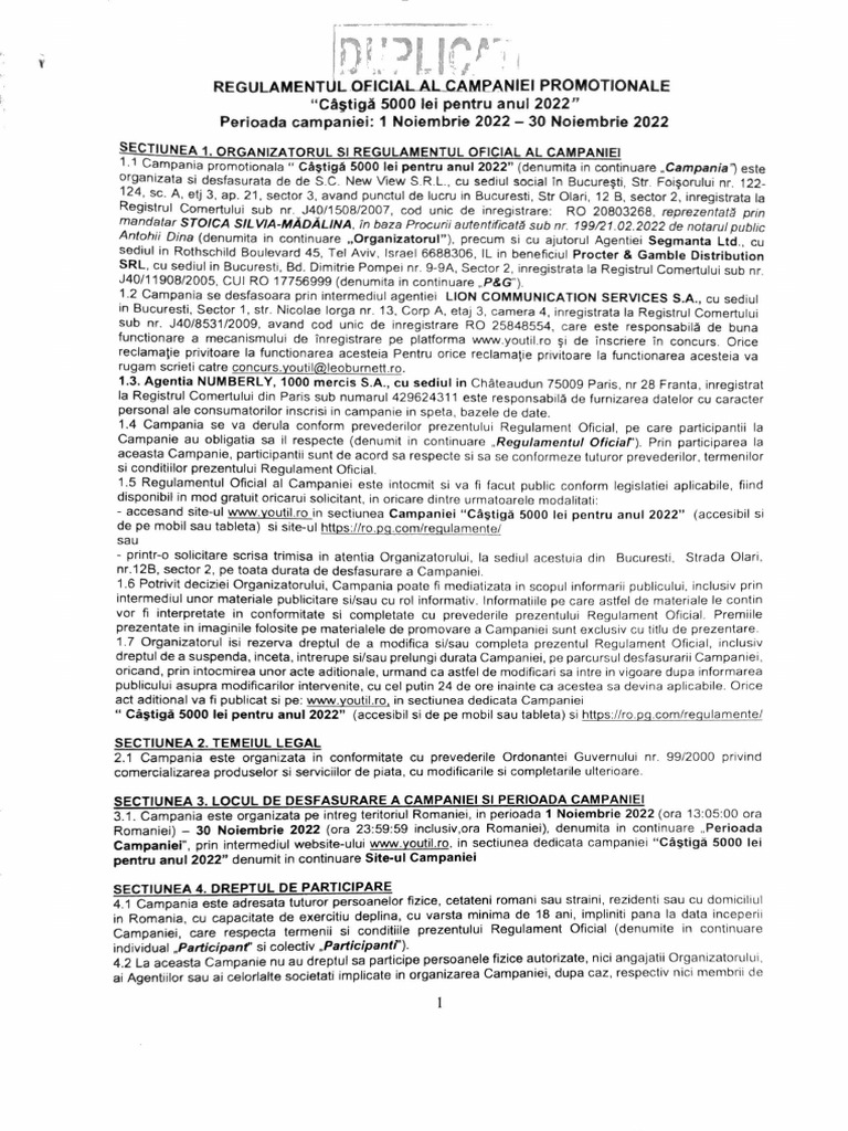 Rom Nia Regulamentul Oficial Al Campaniei Promotionale Castiga 5000 de Lei Pentru Anul 2022 01. ...