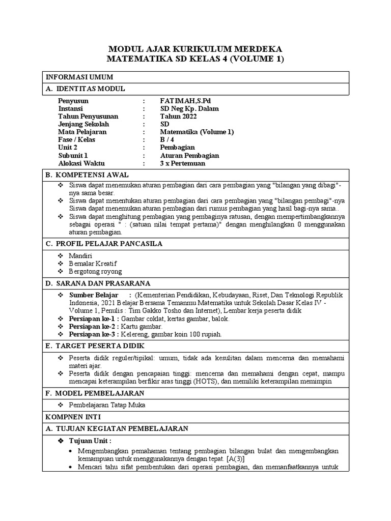 Modul Ajar MTK Unit 2 | PDF