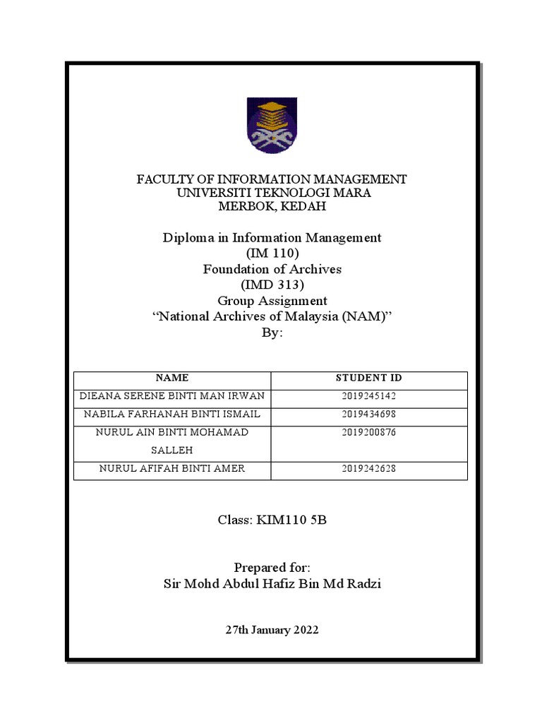 Imd313 Group Assignment-National Archives Malaysia | PDF