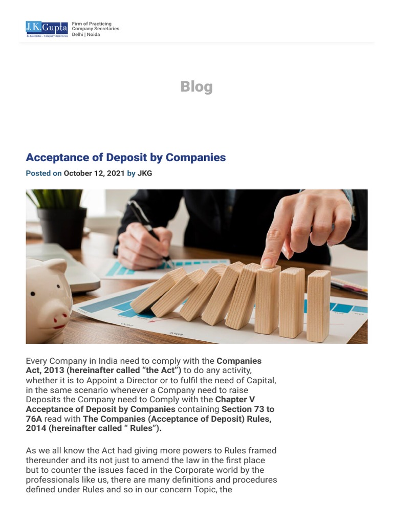 Acceptance of Deposit by Companies - Firm of Practicing Company | PDF ...