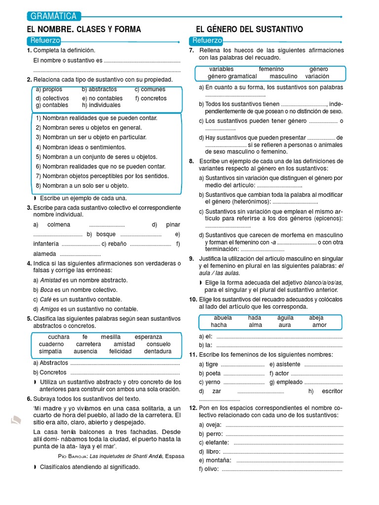 El Nombre. Clases Y Forma El Género Del Sustantivo: Gramática | PDF ...