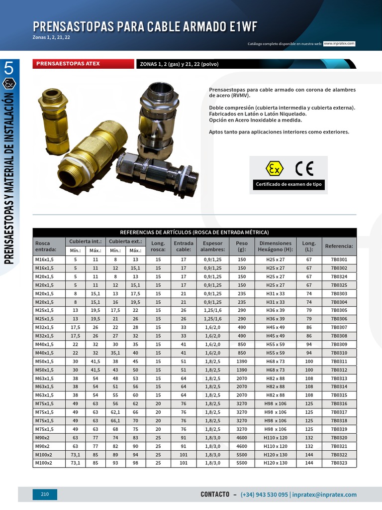 Prensaestopas para Cable Armado ATEX E1WF | PDF | Rieles | Materiales