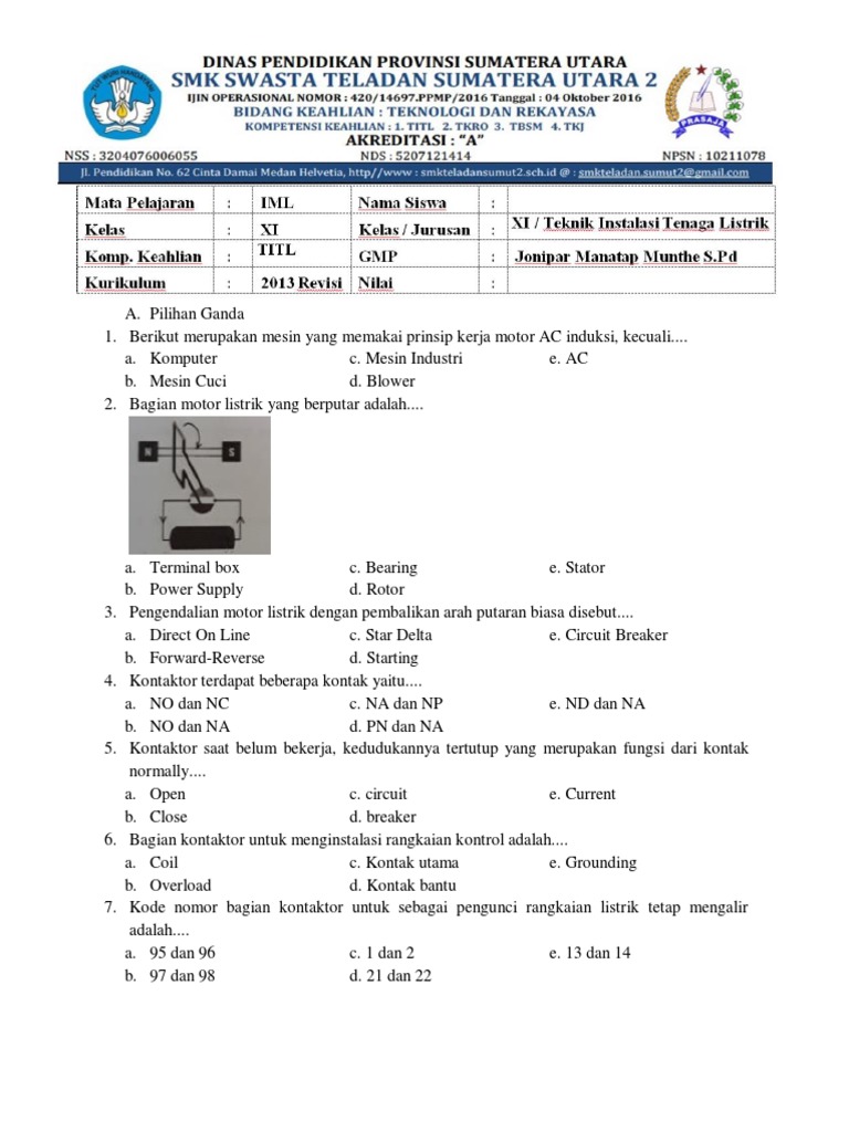 Soal Instalasi Motor Listrik Kelas XI | PDF