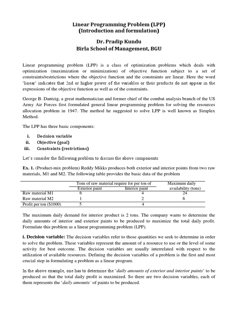 LPP Model Formation,Module-1 | PDF | Linear Programming | Mathematical Optimization