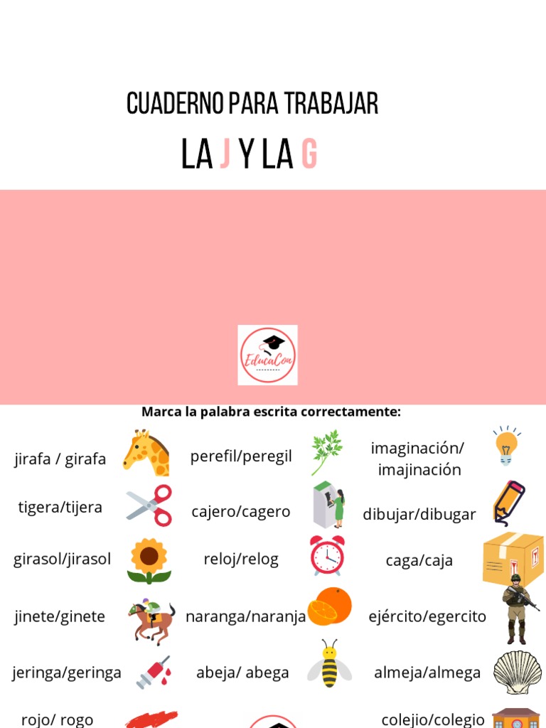 Cuaderno para trabajar la j Y la g: Ejercicios de ortografía sobre ...