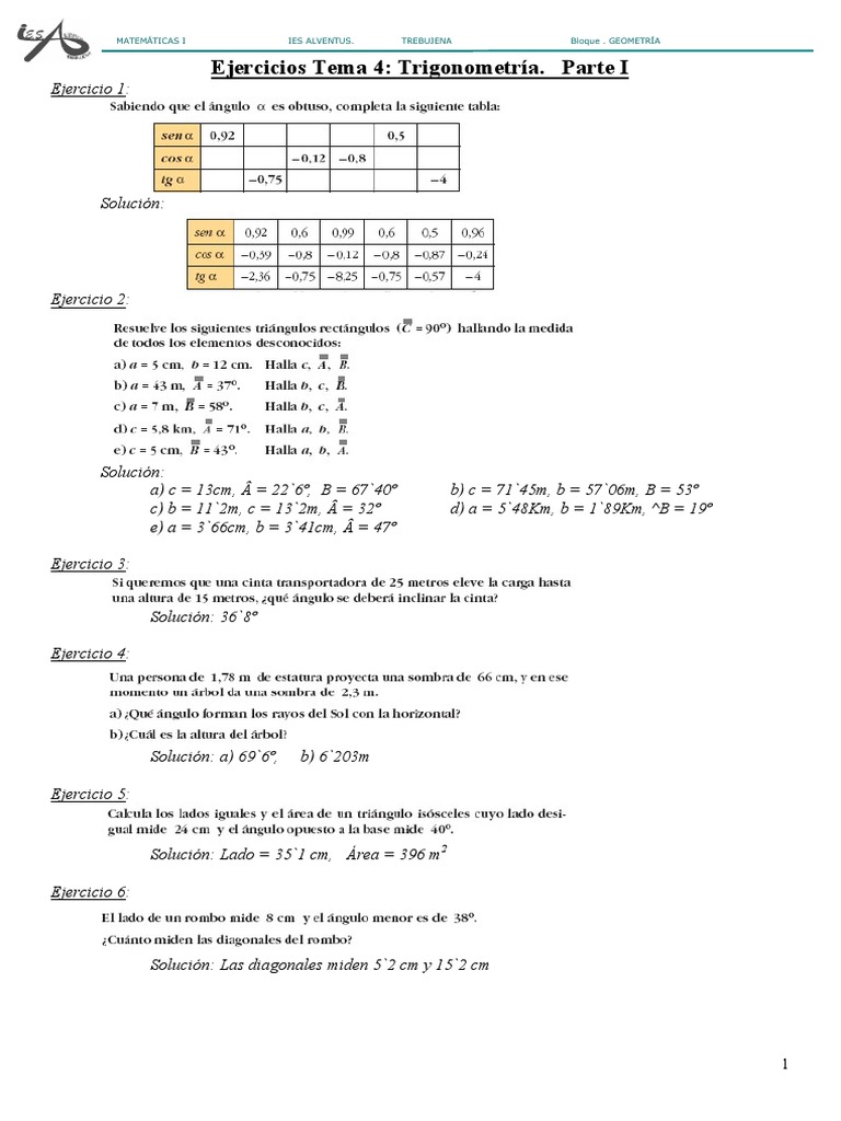 Ej T4 Trigonometria | PDF | Triángulo | Trigonometría