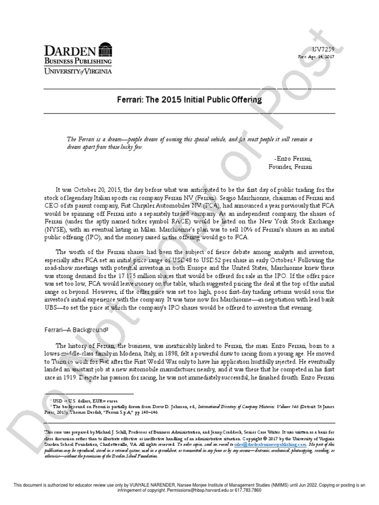 Ferrari IPO Multiples Case | PDF | Chrysler | Initial Public Offering