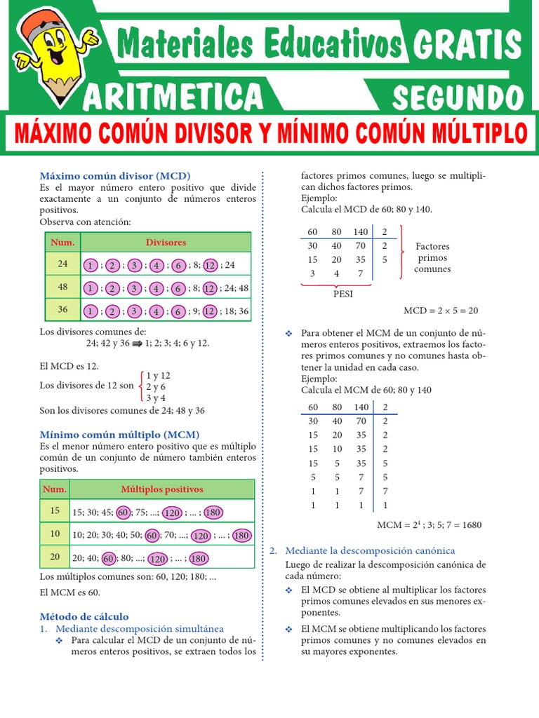 MCD y MCM: Cálculos y Ejemplos | PDF