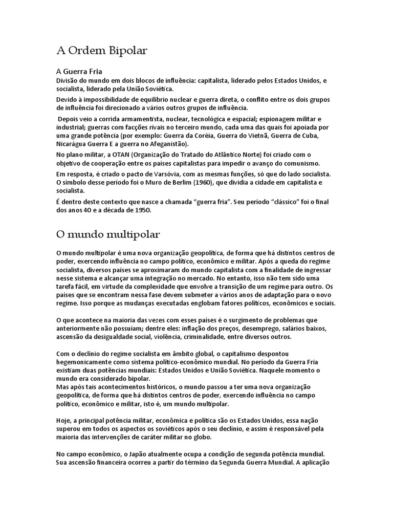 A Ordem Bipolar e Multipolar | PDF | Guerra Fria | Socialismo