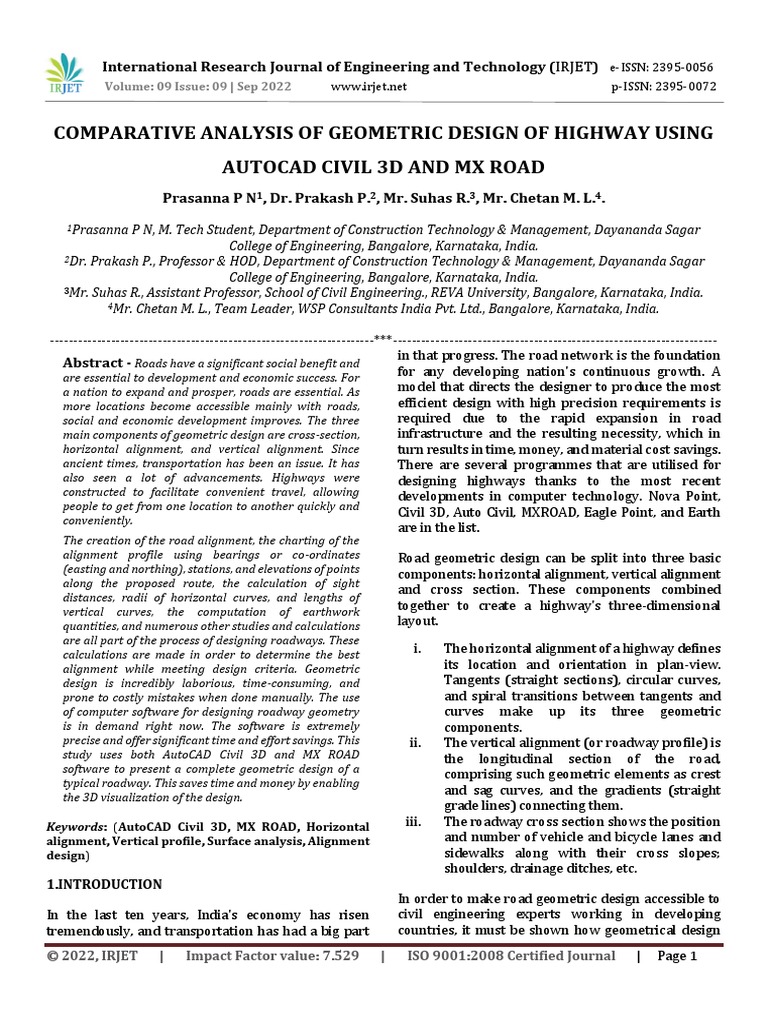 Comparative Analysis of Geometric Design of Highway Using Autocad Civil 3D and MX Road | PDF