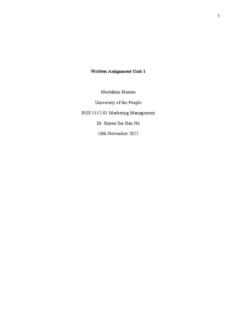 U1 - Written Assignment - BUS 5112-01 Marketing Management | PDF