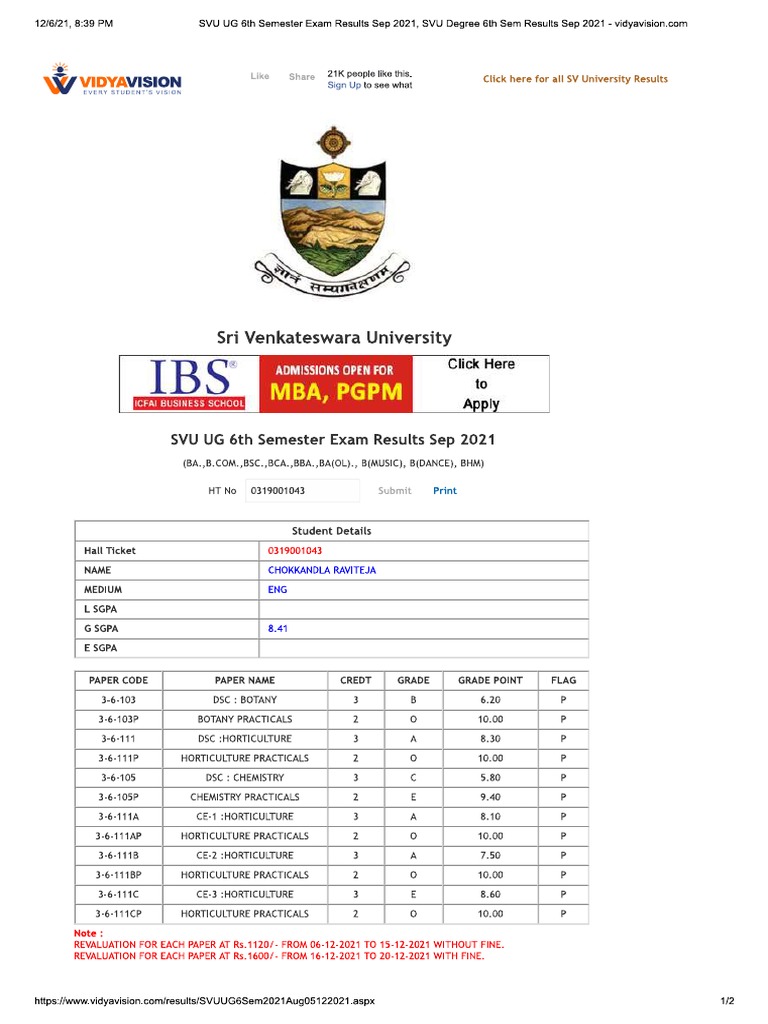 6th Sem Results | PDF