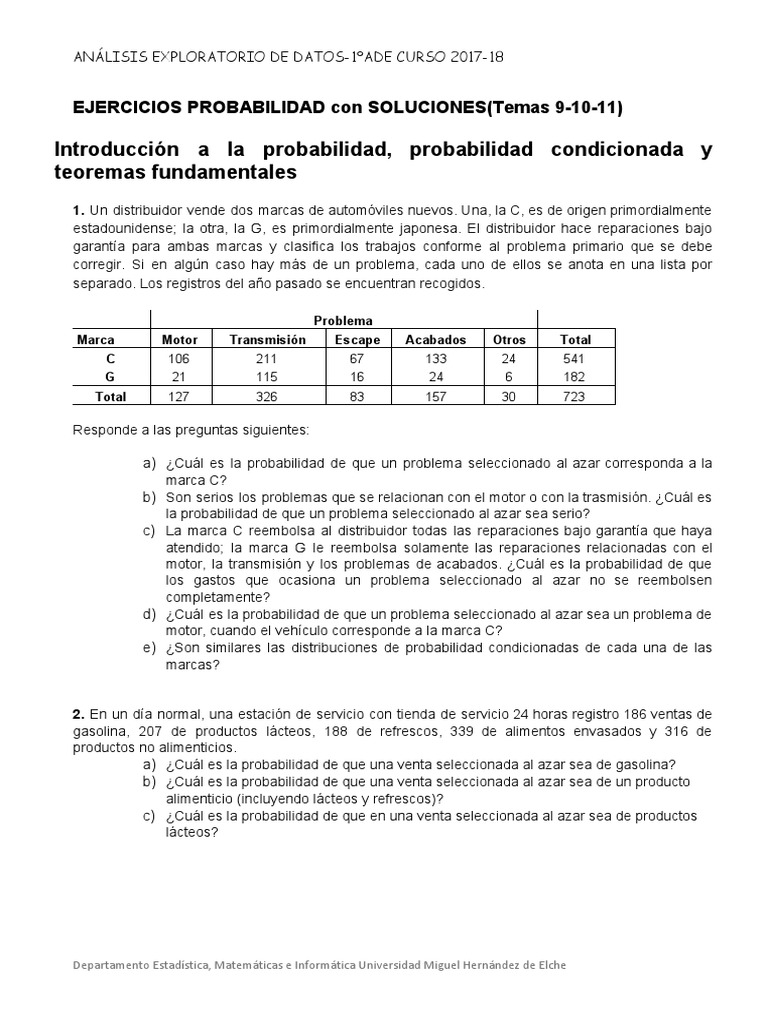 Ejercicios Probabilidad Temas 9 - 10 - 11 | PDF | Probabilidad | Estadísticas